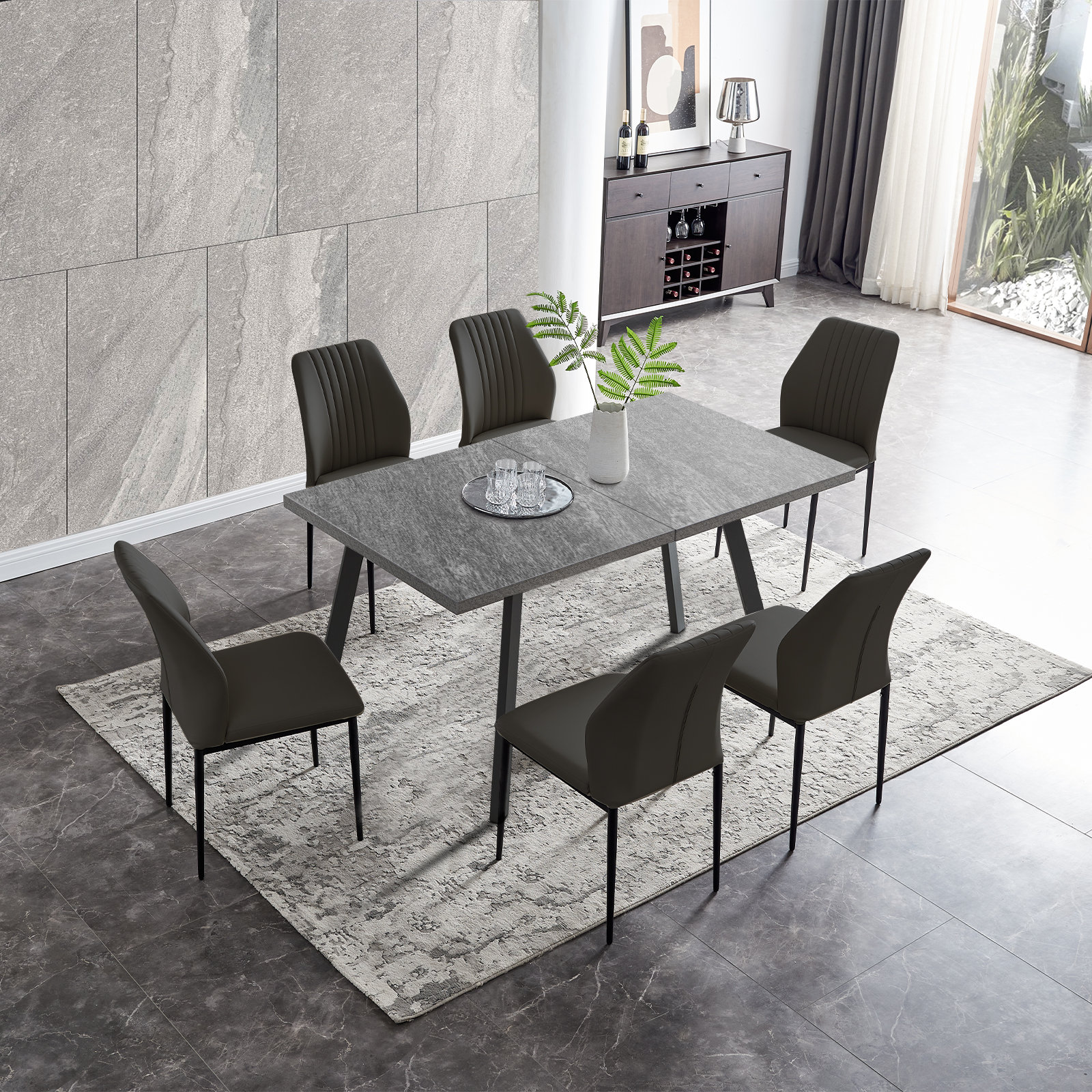 Corrigan Studio® 55'' to 62.9"L Modern Kitchen Dining Expandable Table with 35"H Dining Chair ...